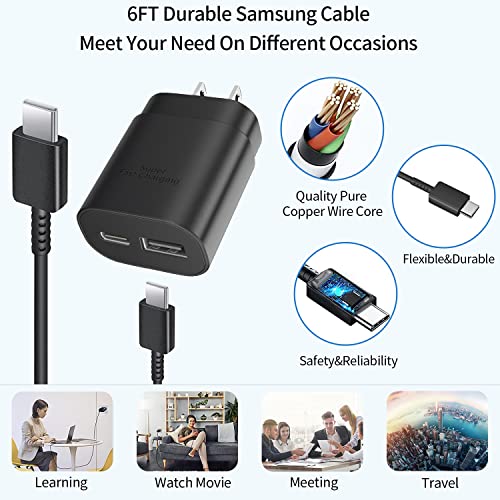 Type C Charger Fast Charging, 25W Super Fast Charger Type C, Dual Port USB C Charger Block with 6FT Android Charger Cable for Samsung Galaxy S22/S22 Ultra/S22+/S21/S21 Ultra/S21+/S21 FE/Note 20,2Pack