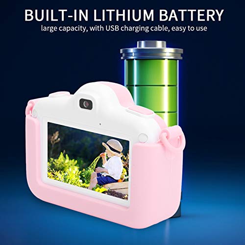 S7 Mini Children Digital Camera,Portable 2.8in HD Camera,Touch Screen Camera Toy,with Simple Buttons,Plastic Shell, Charming Cartoons,3456x2448(Pink)