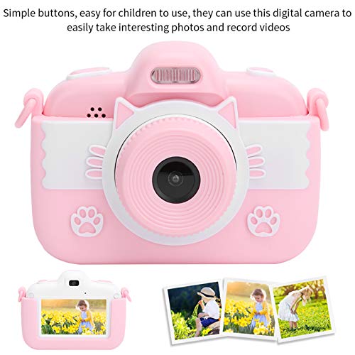 S7 Mini Children Digital Camera,Portable 2.8in HD Camera,Touch Screen Camera Toy,with Simple Buttons,Plastic Shell, Charming Cartoons,3456x2448(Pink)