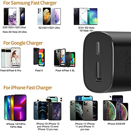 Type C Charger Fast Charging, 25W Super Fast Charger Type C, Dual Port USB C Charger Block with 6FT Android Charger Cable for Samsung Galaxy S22/S22 Ultra/S22+/S21/S21 Ultra/S21+/S21 FE/Note 20,2Pack