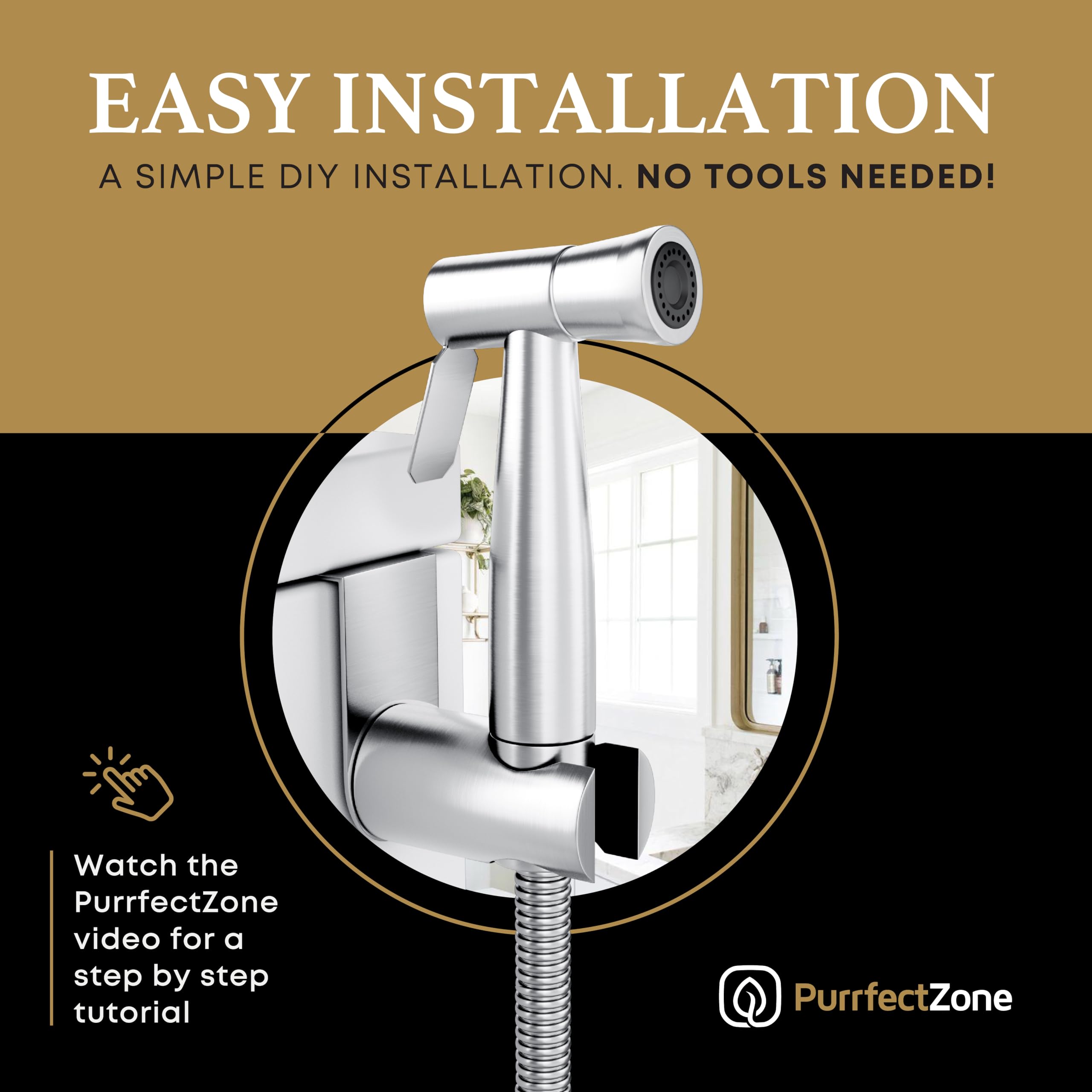 Purrfectzone Bidet Sprayer for Toilet, Handheld Sprayer Kit, Hand Held Bidet, Cloth Diaper Sprayer Set - Easy to Install - Stainless Steel