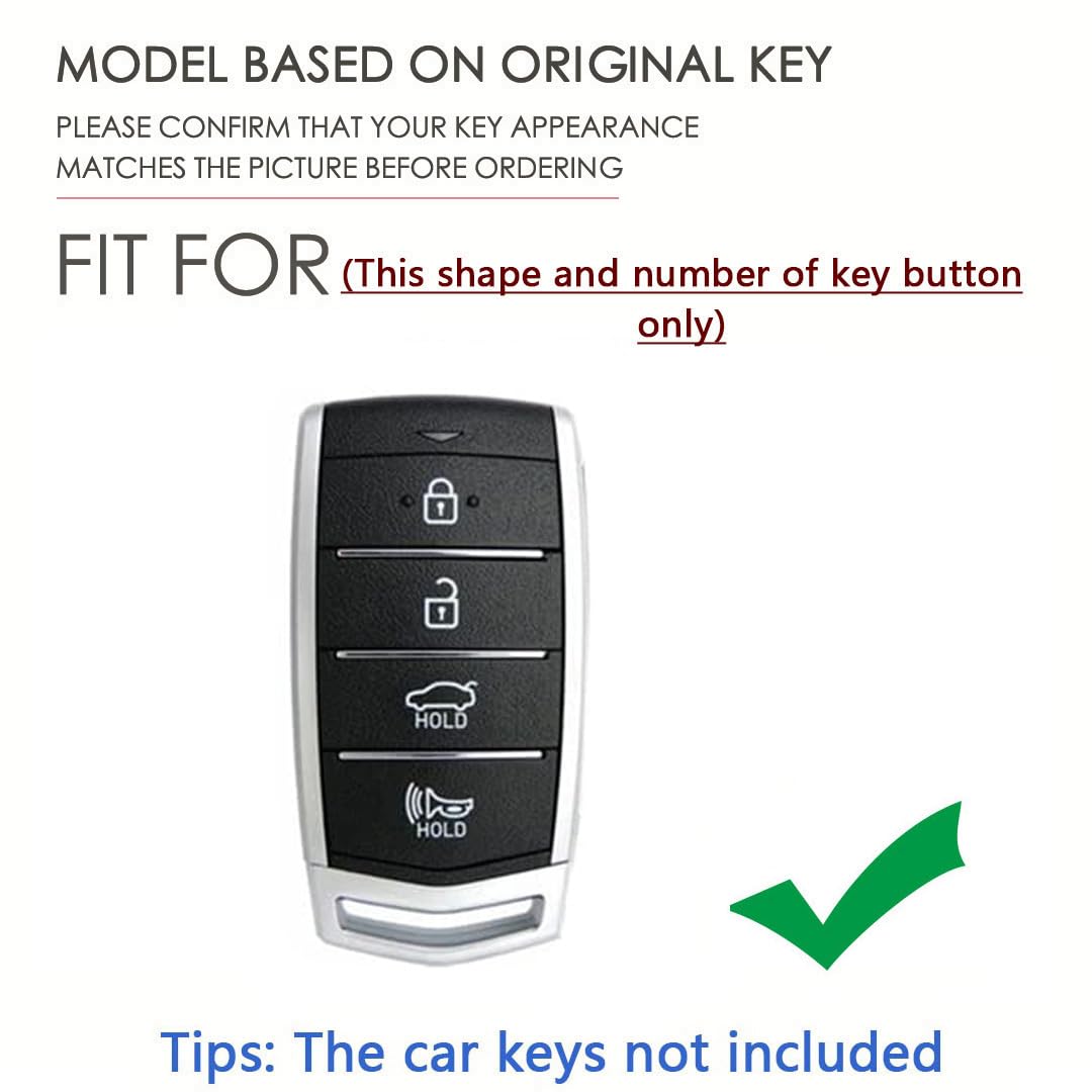 SANRILY Golden-Edge 4 Button Key Fob Cover Fit for Genesis G70, G80, G90 2017-2020 Keyless Full Coverd Smart Key Case with Leather Keychain Black
