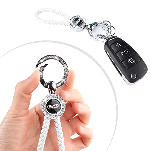 Bling Bling Leather Keychain,Universal Car Accessories Car Lanyard Key Fob Holder with Anti-lost D-ring and Screwdriver(White)