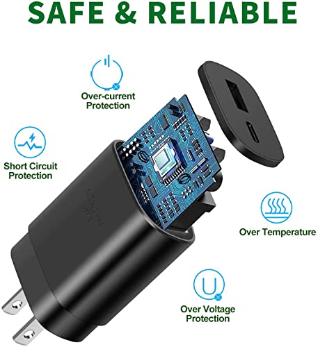 Type C Charger Fast Charging, 25W Super Fast Charger Type C, Dual Port USB C Charger Block with 6FT Android Charger Cable for Samsung Galaxy S22/S22 Ultra/S22+/S21/S21 Ultra/S21+/S21 FE/Note 20,2Pack
