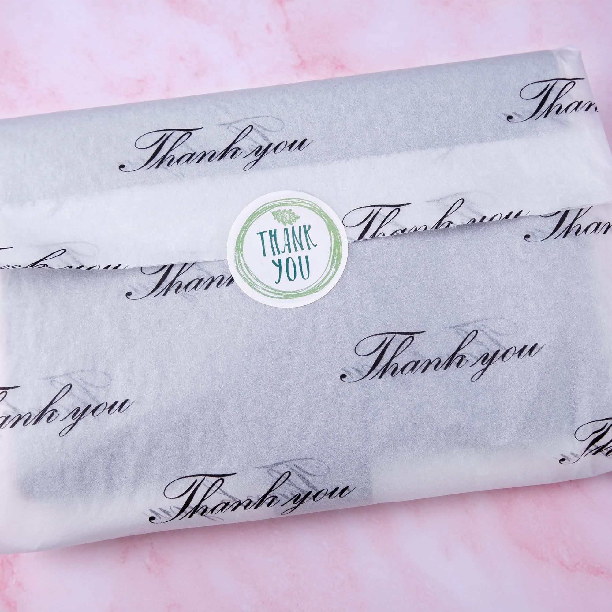 MR FIVE 100 Sheets White with Black Thank You Tissue Paper Bulk,20" x 14",Black Thank You Tissue Paper for Packaging and Gift Bags,Black Thank You Packaging Tissue Paper for Small Business