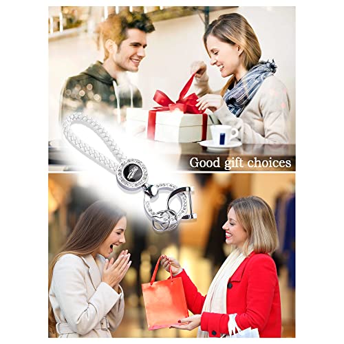 Bling Bling Leather Keychain,Universal Car Accessories Car Lanyard Key Fob Holder with Anti-lost D-ring and Screwdriver(White)