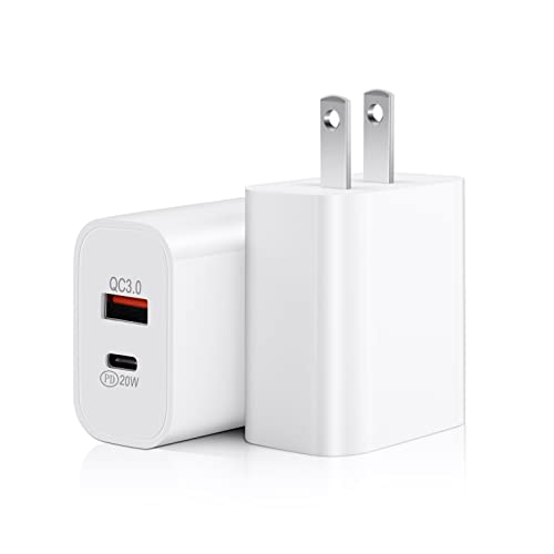 2 Pack USB C Wall Charger Block, Dual Port PD Power Delivery Adapter Type C Fast Charging for iPhone 11/12/13/14/Pro Max, XS/XR/X, iPad Pro, AirPods Pro, Samsung Galaxy and More