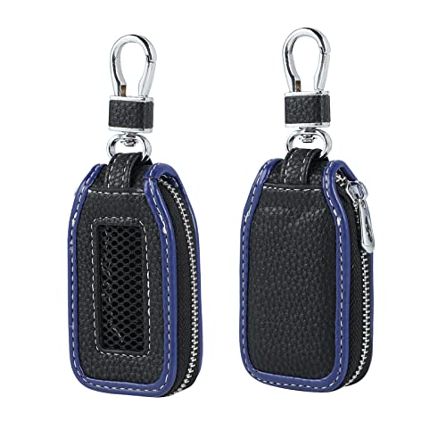 DAYGOS Universal Car Key Case Holder, Leather Car Smart Key Fob Cover with Hook and Keyring Zipper Bag, Keychain Protector Case for Remote Key Fob, Blue, 2 Pack
