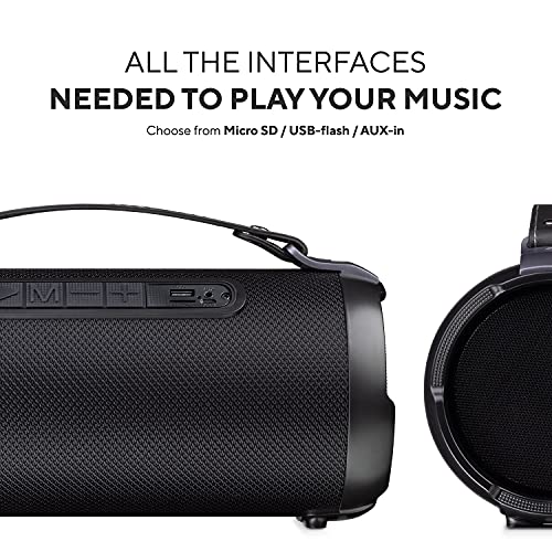 Tyler Wireless Bluetooth Speaker Water Resistant Long Range 300 watt Rechargeable Boombox USB MP3 Micro SD AUX Inputs Fm Radio Sound & Bass Carry Strap Lightweight for Home Outdoor Stereo