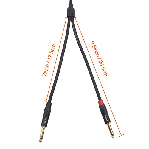 Disino 1/8 Inch TRS Stereo to Dual 1/4 inch TS Mono Y-Splitter Cable 3.5mm Aux Mini Jack Stereo Breakout Cable Path Cords - 3 feet