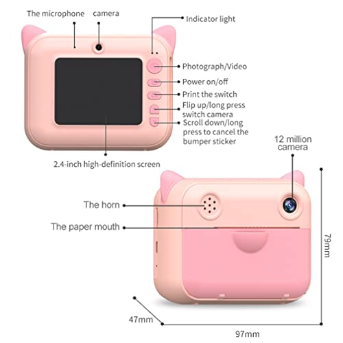QSYY Children's Portable Printing Camera Front and Rear Dual-Camera Toy Camera with Printing Paper 2.4-Inch Display Screen Timed Photo Creative Photo Sticker Fun Photo Frame Boy Girl Gift,Blue