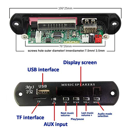 Bluetooth MP3 Decoding Board, Golden^Li 12V Wireless Bluetooth Audio Remote Module Support TF SD Card/ USB / FM Radio for Speaker or Other Appliances
