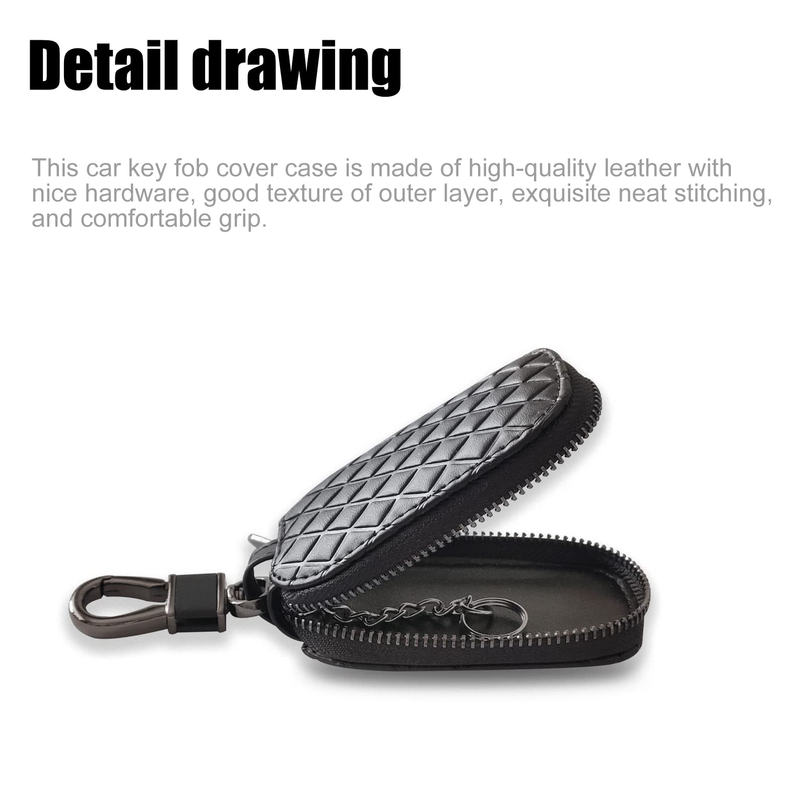 Car Key Case, Universal Key Fob Cover Case, Leather Car Key Smart Keychain Holder Anti Scratch Cover Protector with Zipper and Metal Hook(Black Plaid)