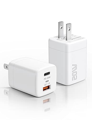 USB C Wall Charger Fast Charging, 2-Pack TI-TOO 20W Dual Port Power Adapter, Quick Charge 3.0 USB Type c Power Delivery Charger Block Plug Compatible with iPhone 14 Pro Max/14 Plus/13 Pro/13/12