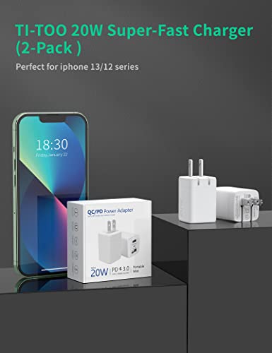 USB C Wall Charger Fast Charging, 2-Pack TI-TOO 20W Dual Port Power Adapter, Quick Charge 3.0 USB Type c Power Delivery Charger Block Plug Compatible with iPhone 14 Pro Max/14 Plus/13 Pro/13/12