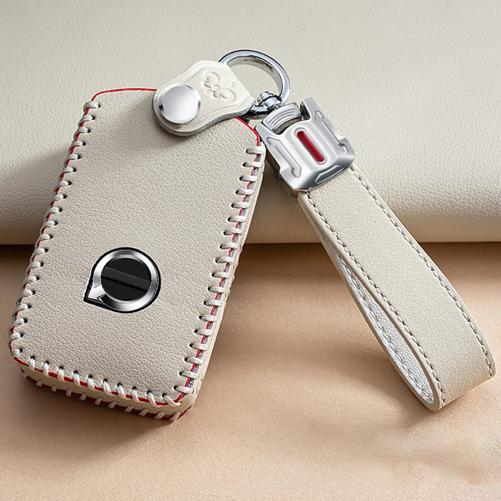 HIBEYO 2022 Leather Key Fob Case Protection for Volvo XC40 XC60 XC90 S90 V90 Smart Key Case Cover with Keychains Accessories Simple Light Luxury Key Fob Case-White