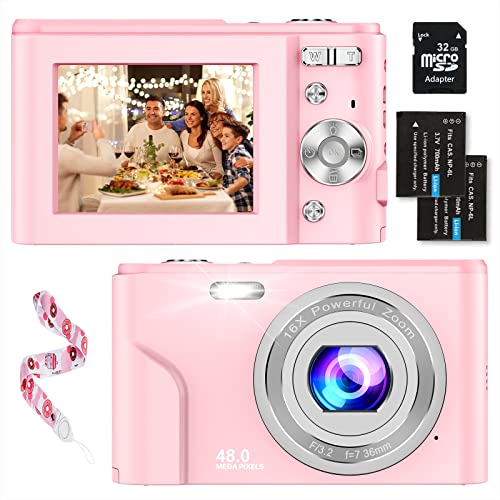 Digital Baby Camera for Kids Teens Boys Girls Adults,1080P 48MP Kids Camera with 32GB SD Card,2.4 Inch Kids Digital Camera with 16X Digital Zoom, Compact Mini Camera Kid Camera for Kids/Student(Pink)
