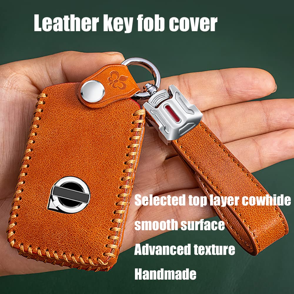 HIBEYO 2022 Leather Key Fob Case Protection for Volvo XC40 XC60 XC90 S90 V90 Smart Key Case Cover with Keychains Accessories Simple Light Luxury Key Fob Case-White