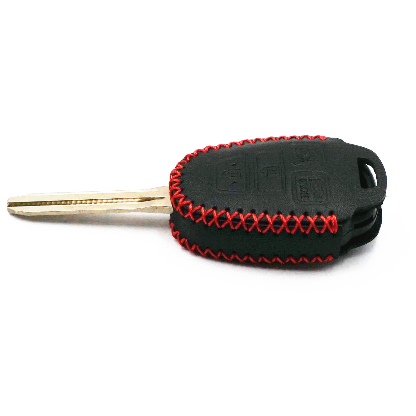 WFMJ Leather Smart 4 Buttons Key Fob Case Cover Chain for Toyota Camry SE LE RAV4 Corolla Venza Avalon Highlander Sequoia (Black)