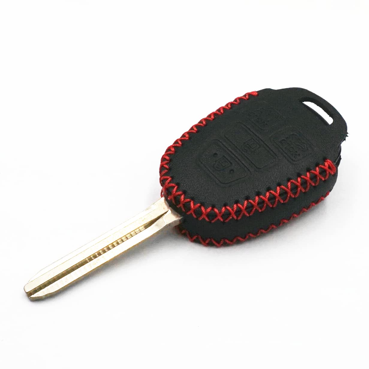 WFMJ Leather Smart 4 Buttons Key Fob Case Cover Chain for Toyota Camry SE LE RAV4 Corolla Venza Avalon Highlander Sequoia (Black)