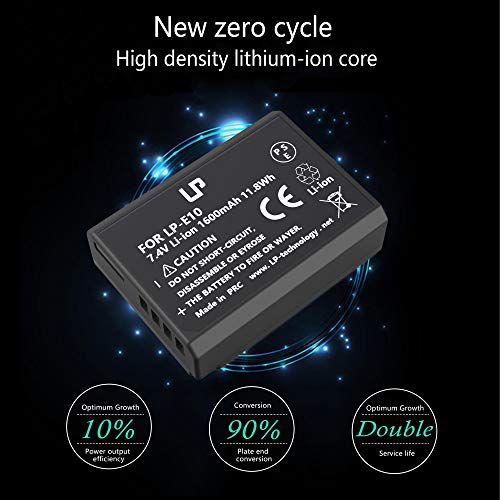 LP-E10 Battery Charger Pack, LP 2-Pack Replacement Battery & Charger Compatible with Canon EOS Rebel T7, T6, T5, T3, T100, 4000D, 3000D, 2000D, 1500D, 1300D, 1200D & More (NOT for T3i T5i T6i T7i)