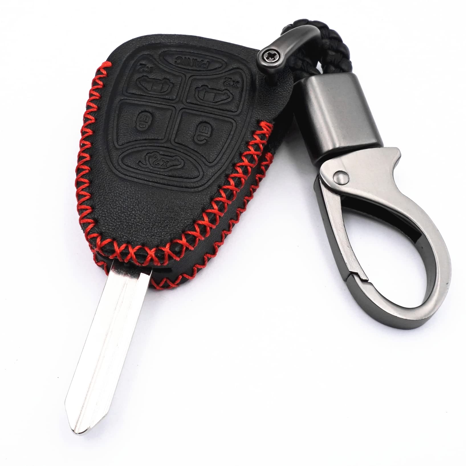 MJKEYAuto Black Leather 6 Buttons Smart Remote Key Fob Cover Chain Case for 2007 2006 2005 2004 Chrysler Town & Country Dodge Caravan Caravan
