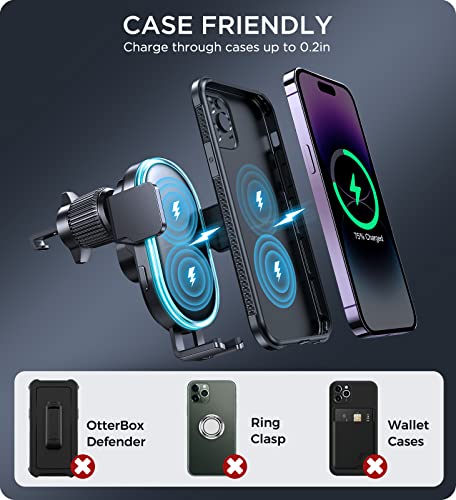 Wireless Car Charger Mount, 15W Dual Coil Car Phone Holder Mount Wireless Charging for iPhone 14/13/12/11/X/8 Series, Auto Clamping Wireless Charging Car Mount for Galaxy Z Flip 4/3 S22/S21 Note 20/10