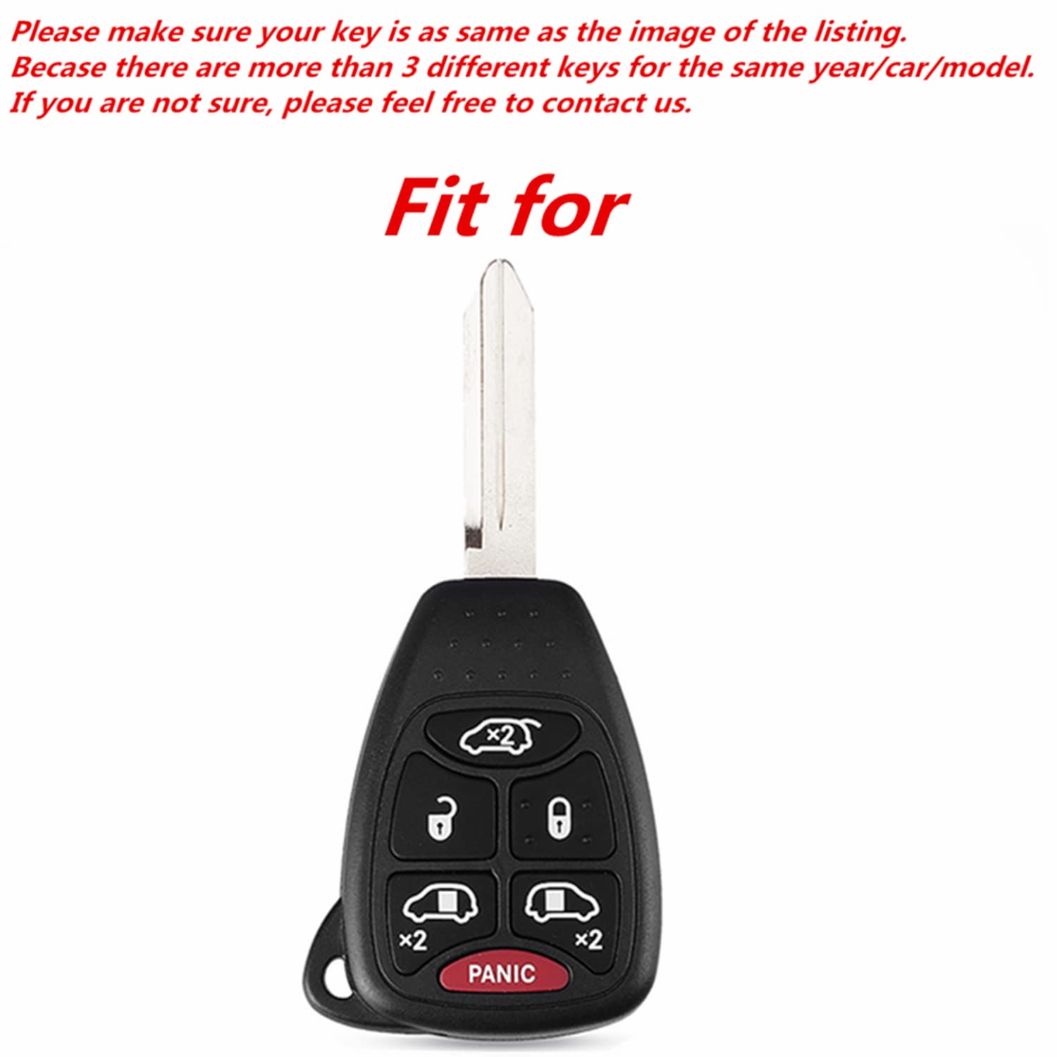 MJKEYAuto Black Leather 6 Buttons Smart Remote Key Fob Cover Chain Case for 2007 2006 2005 2004 Chrysler Town & Country Dodge Caravan Caravan