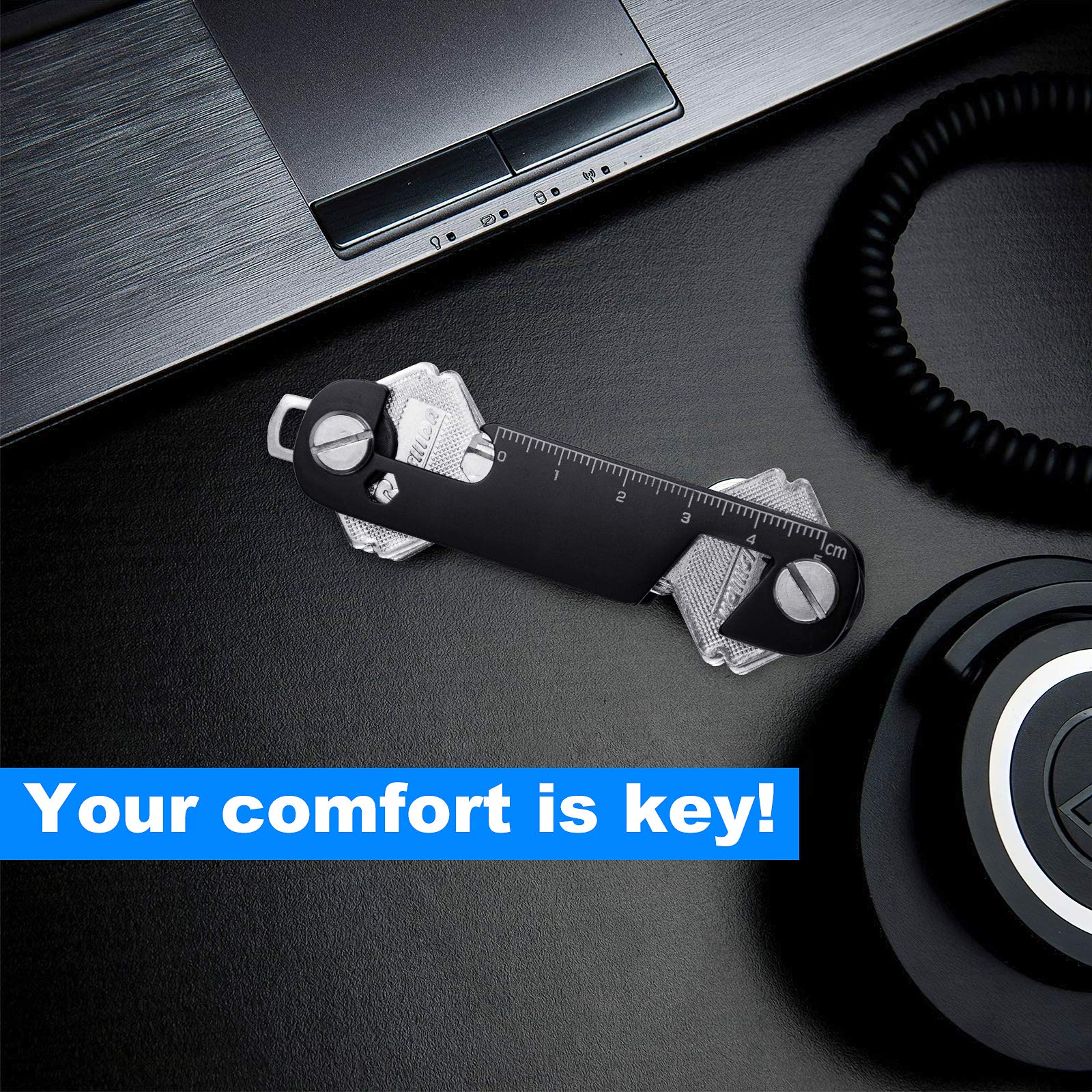 2PCS Key Organizer Keychain, Compact Key Holder Keyring, Smart & Light-weight Multi-tool Folding Key Chain with Bottle Opener/Phone Stand (Up to 6~10 Keys, Black & Silver)