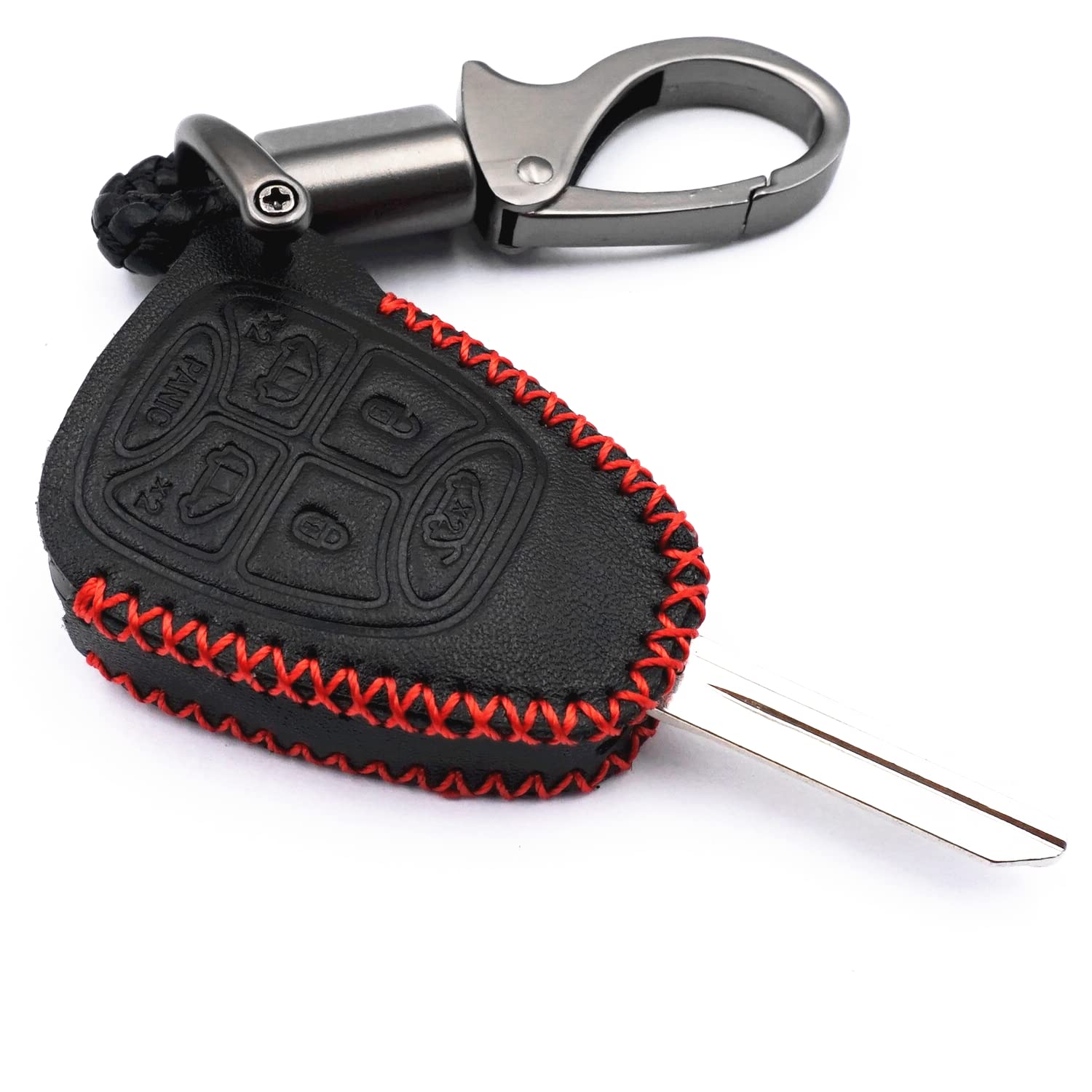 MJKEYAuto Black Leather 6 Buttons Smart Remote Key Fob Cover Chain Case for 2007 2006 2005 2004 Chrysler Town & Country Dodge Caravan Caravan