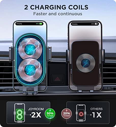 Wireless Car Charger Mount, 15W Dual Coil Car Phone Holder Mount Wireless Charging for iPhone 14/13/12/11/X/8 Series, Auto Clamping Wireless Charging Car Mount for Galaxy Z Flip 4/3 S22/S21 Note 20/10