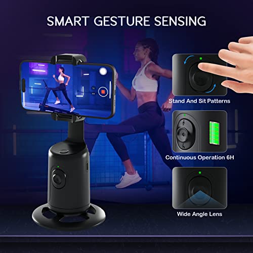 punkdunk Cell Phone Stand, Auto Tracking Phone Holder,No App Auto Face Tracking Tripod 360° Rotation, Content Creator Essentials for Live Vlog Streaming Video, Tiktok, YouTube, Meeting (Black)