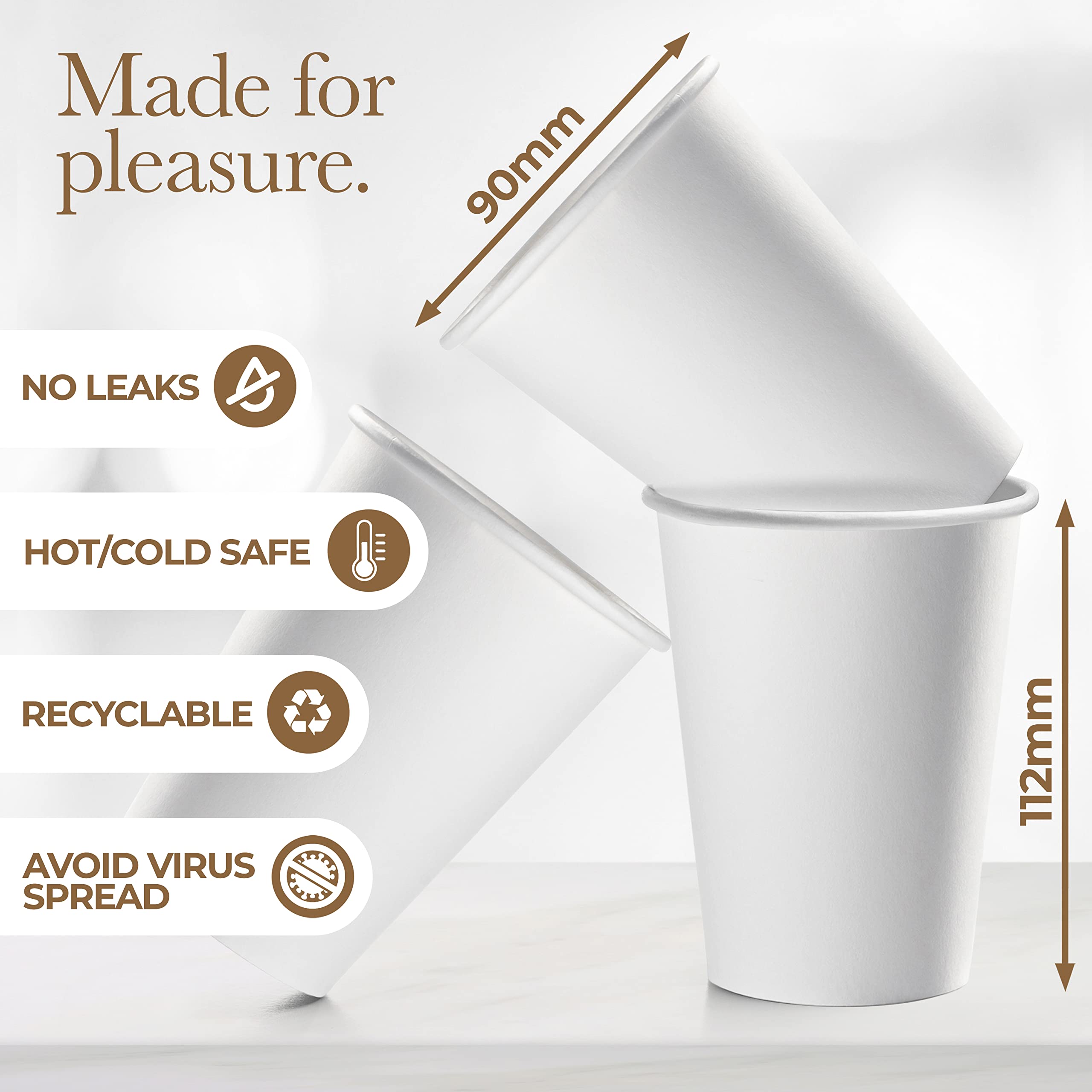Disposable Coffee Cups with Lids 12 oz (100 Pack) - To Go Coffee Cups for Hot & Cold Drinks, Tea, Hot Chocolate, Water - Poly-Coated for No Condensation with Rolled Edge - Coffee Cup Bundle