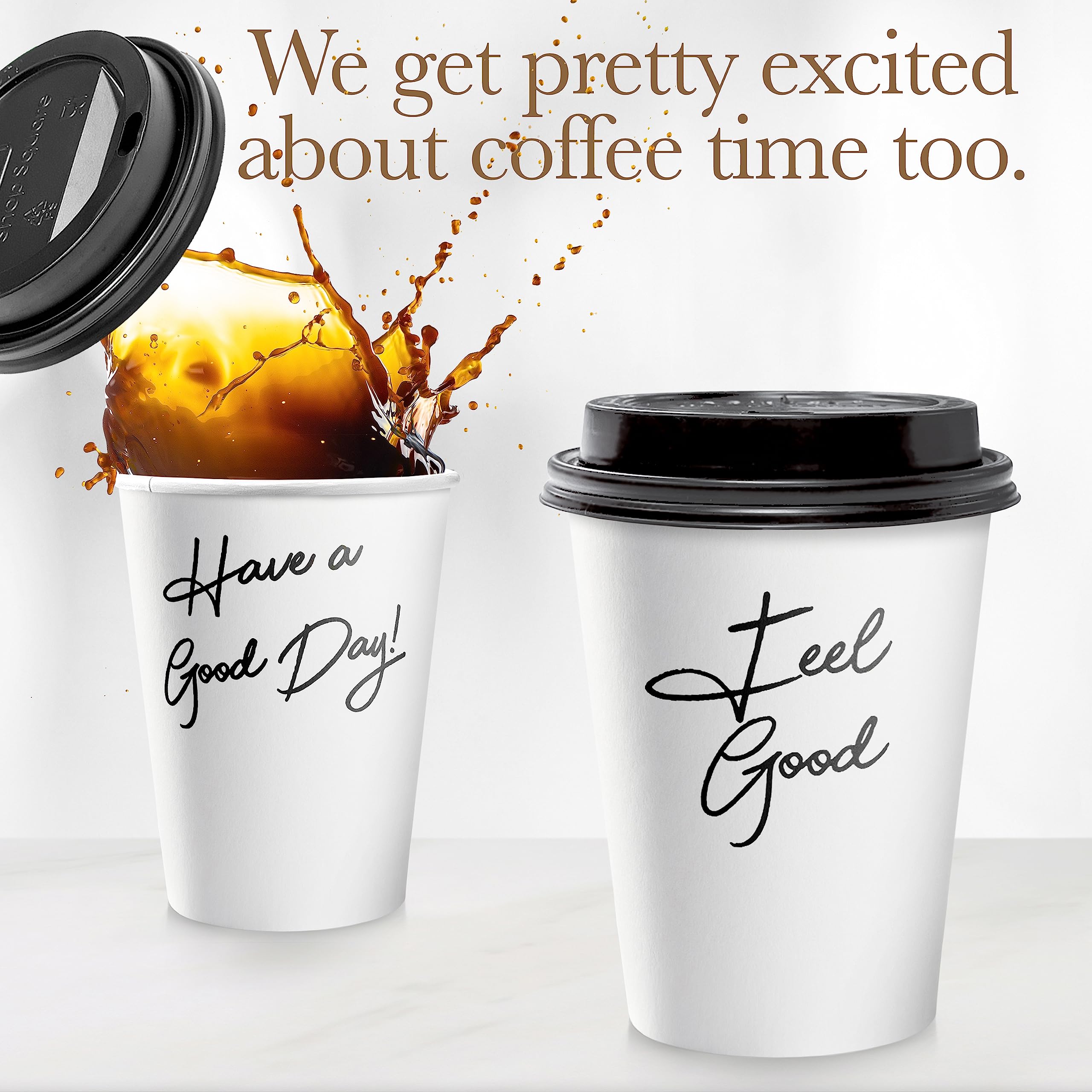 Disposable Coffee Cups with Lids 12 oz (100 Pack) - To Go Coffee Cups for Hot & Cold Drinks, Tea, Hot Chocolate, Water - Poly-Coated for No Condensation with Rolled Edge - Coffee Cup Bundle