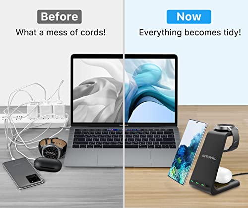 Intoval Wireless Charger,Wireless Charging Station for Samsung Galaxy Phone/Watch/Buds,Fit for Note 20/Note 10/S21/S20,Galaxy Watch 4/3,Active 2/1,Galaxy Buds/Pro/+/Live(S3,Black)