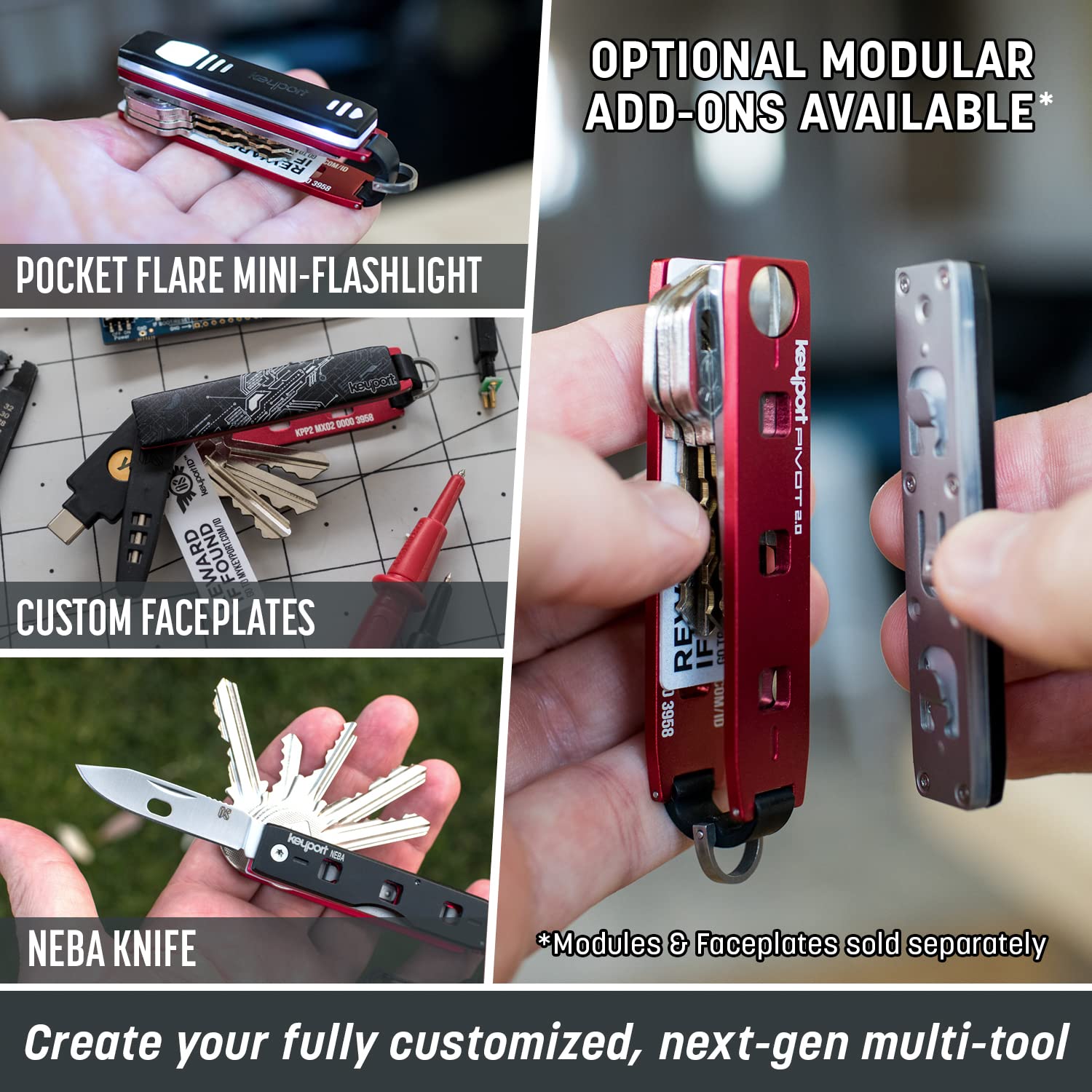 Keyport Pivot 2.0 - Premium Key Organizer Keychain w/Key Ring for Auto Fob + Lost & Found | Smart Key Chain for Men | Modern Car Key Holder + EDC Tools | Compact Minimalist Key Case | Aluminum (Red)