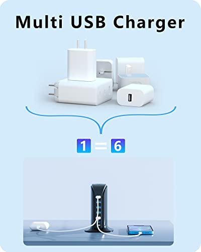 ADRICY USB Charger 6 Port 50W Multi USB Tower Charging Station for Multiple Devices iPhone 14/14 Pro/14 Pro Max/13 Pro/13 Pro Max/Android/Samsung/Tablet,etc