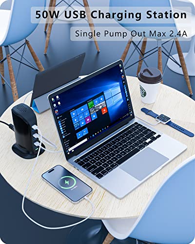 ADRICY USB Charger 6 Port 50W Multi USB Tower Charging Station for Multiple Devices iPhone 14/14 Pro/14 Pro Max/13 Pro/13 Pro Max/Android/Samsung/Tablet,etc