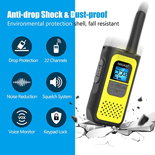 Walkie Talkies, NXGKET Walkie Talkies for Adults Long Range 4 Pack, 22 Channels Two-Way Radios FRS VOX, Walky Talky Rechargeable with Li-ion Battery USB Charger Auto Squelch for Biking Camping Hiking