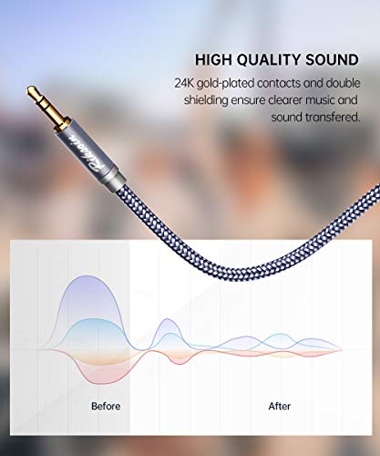 RIKSOIN Aux Cord, 3-Pack (2 ft+4 ft+10 ft) 3.5 mm Male-to-Male Auxiliary Audio Cable [Shield, Hi-Fi Sound] Nylon Braided Aux Cable for Car, Home Stereos, Headphone, Speaker, MP3, iPhone iPad (Grey)