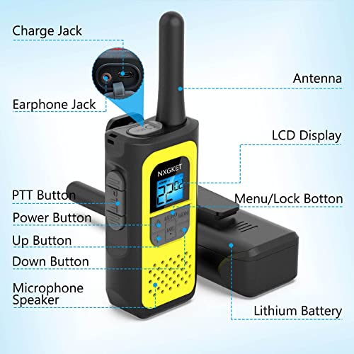 Walkie Talkies, NXGKET Walkie Talkies for Adults Long Range 4 Pack, 22 Channels Two-Way Radios FRS VOX, Walky Talky Rechargeable with Li-ion Battery USB Charger Auto Squelch for Biking Camping Hiking