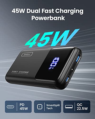 INIU Portable Charger, 45W USB C Power Bank Fast Charging with 15000mAh PD QC External Phone Battery Pack for iPhone 14 13 12 11 Pro Max X 8 iPad MacBook Steam Deck Samsung S22 S21 S20 Tablets PPS