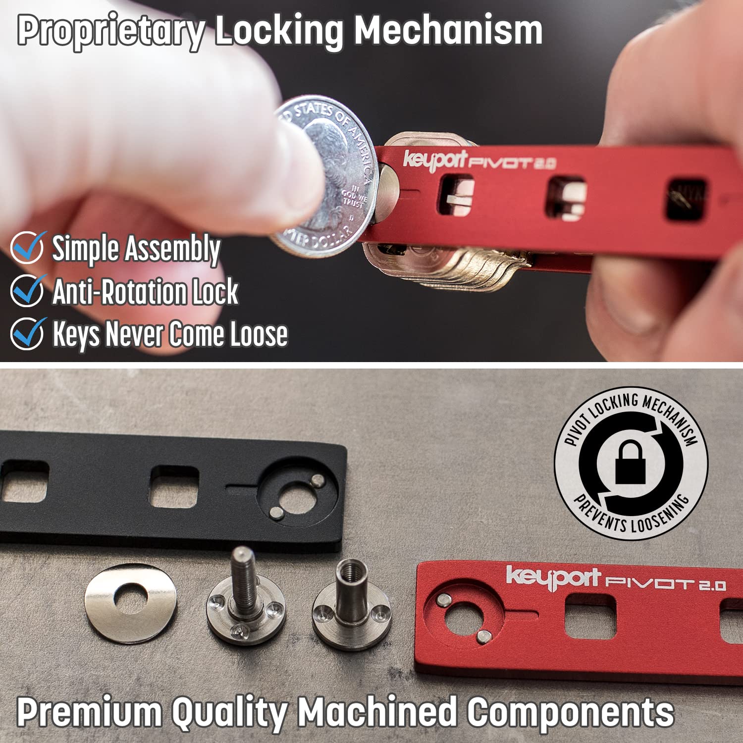 Keyport Pivot 2.0 - Premium Key Organizer Keychain w/Key Ring for Auto Fob + Lost & Found | Smart Key Chain for Men | Modern Car Key Holder + EDC Tools | Compact Minimalist Key Case | Aluminum (Red)
