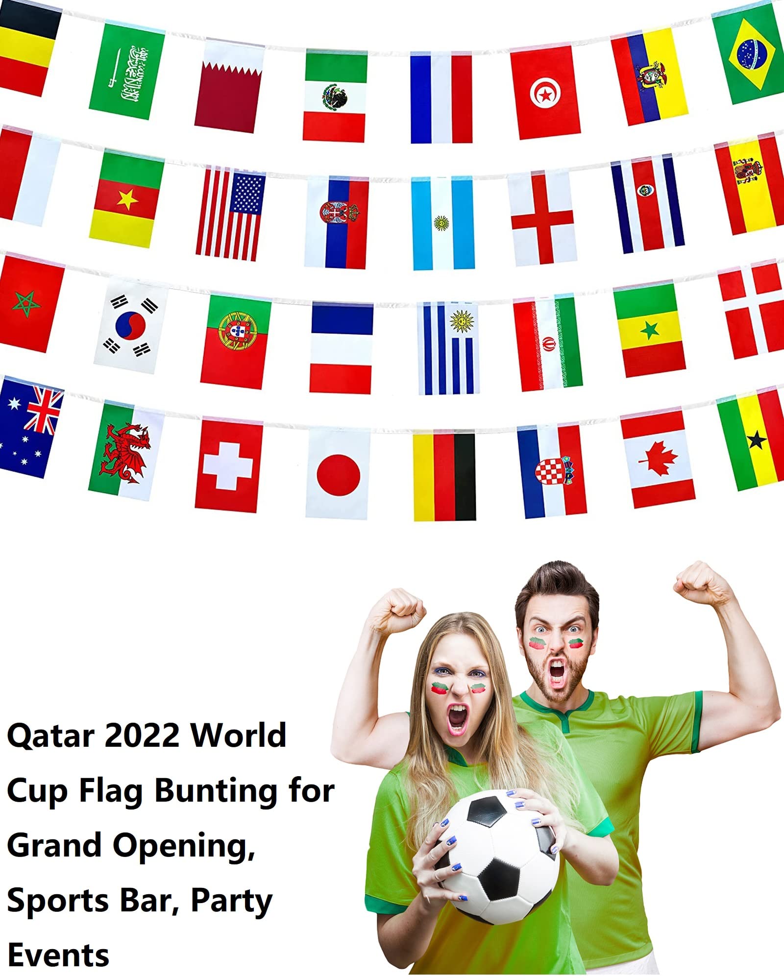 Soccer World Cup String Flag Bunting, 32 Countries Flags Banners Double-sided Polyester for World Cup, Garden, Bar, Restaurant and Party Decoration