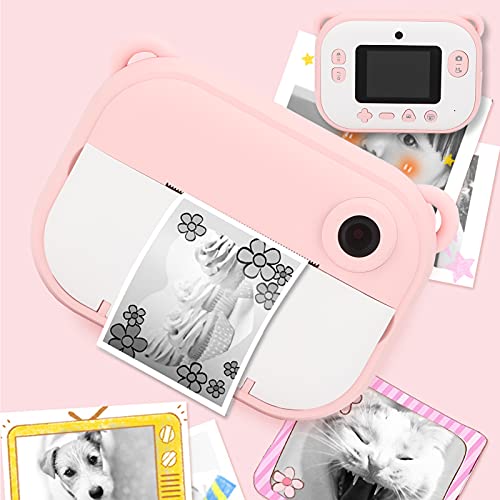 Print Out Camera, Photos Appear Immediately Small Portable One-Click Printing Kids Camera Prints Photos Easily Grasp for Kids for Outdoor(Pink)