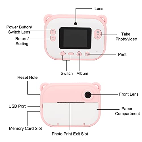 Print Out Camera, Photos Appear Immediately Small Portable One-Click Printing Kids Camera Prints Photos Easily Grasp for Kids for Outdoor(Pink)