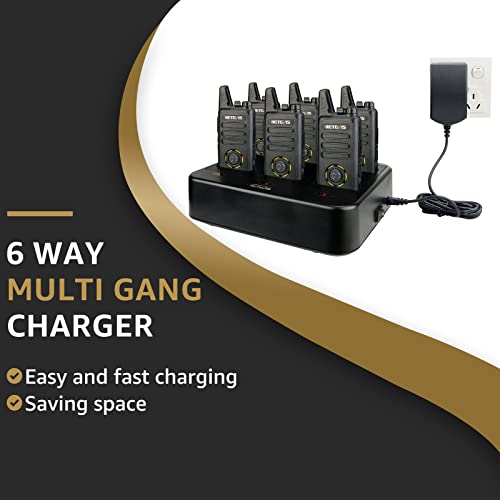 Retevis RT22S 2 Way Radios Rechargeable,Long Range Walkie Talkies with Earpiece and Mic Set,Channel Display,Signal Prompt,Handsfree Portable Two-Way Radio(6 Pack) with 6 Way Multi Gang Charger