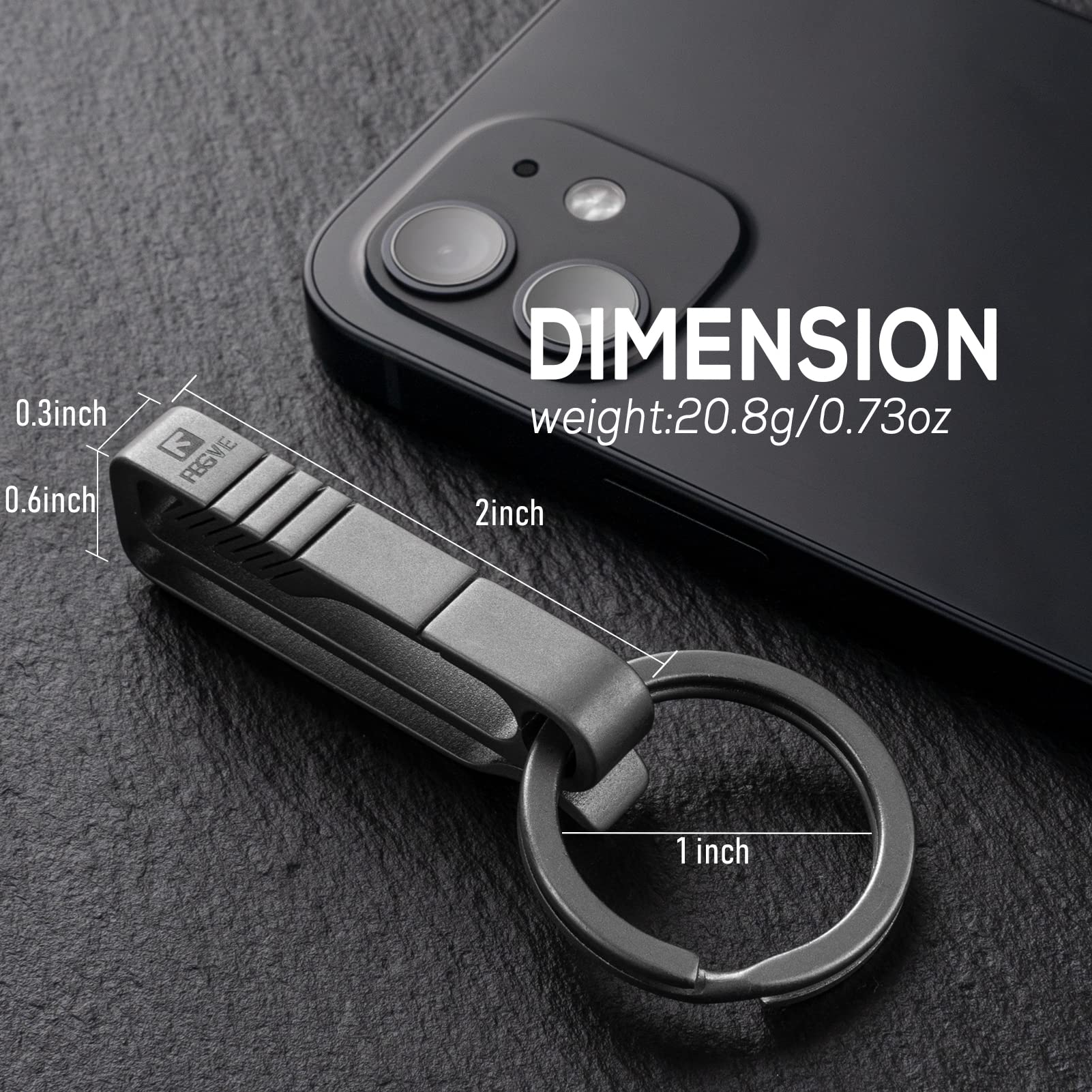 FEGVE Titanium Belt Key Clip with Key Ring, Belt Key Holder Key Chain Clip Black Keychain for Men(Grey)
