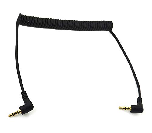 Coiled Stereo Audio Cable, Haokiang 90 Degree Right Angle 3.5mm Male to Male Jack 4 Pole TRRS Extension Aux Audio Coiled Spiral Cable(TRRS M/M)