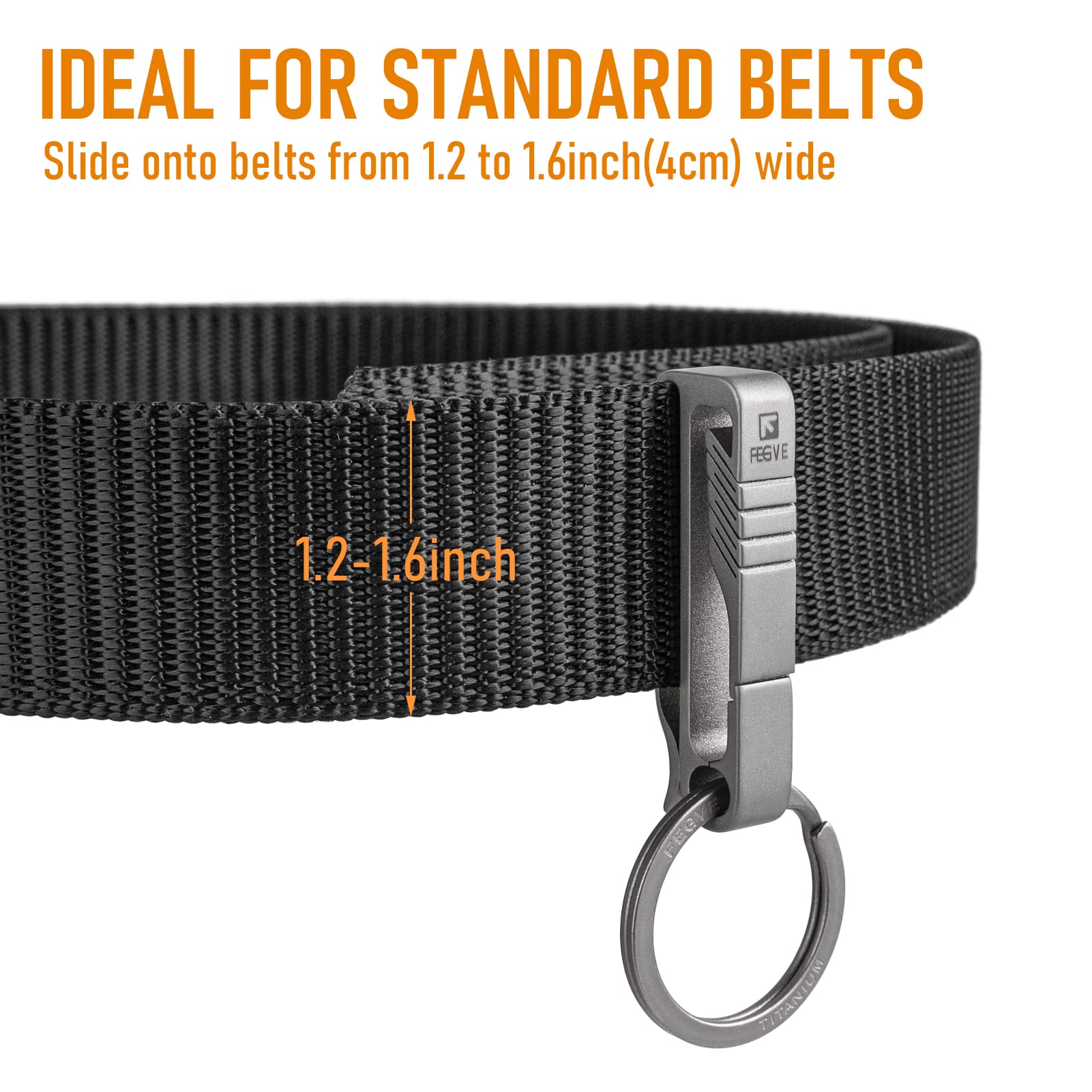 FEGVE Titanium Belt Key Clip with Key Ring, Belt Key Holder Key Chain Clip Black Keychain for Men(Grey)